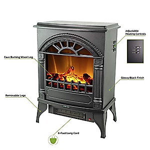 Sun-Ray 111001 3D Flame Effect Freestanding Electric Fireplace Stove Heater 750W/1500W, Black - 16"
