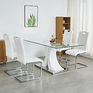 63" Glass Dining Table for 4 to 6 Modern Kitchen Table Tempered Glass Dining Room Table with Rectangular Glass Tabletop and X-Shape Pedestal Base Dining Table for Dining Room Kitchen (White)