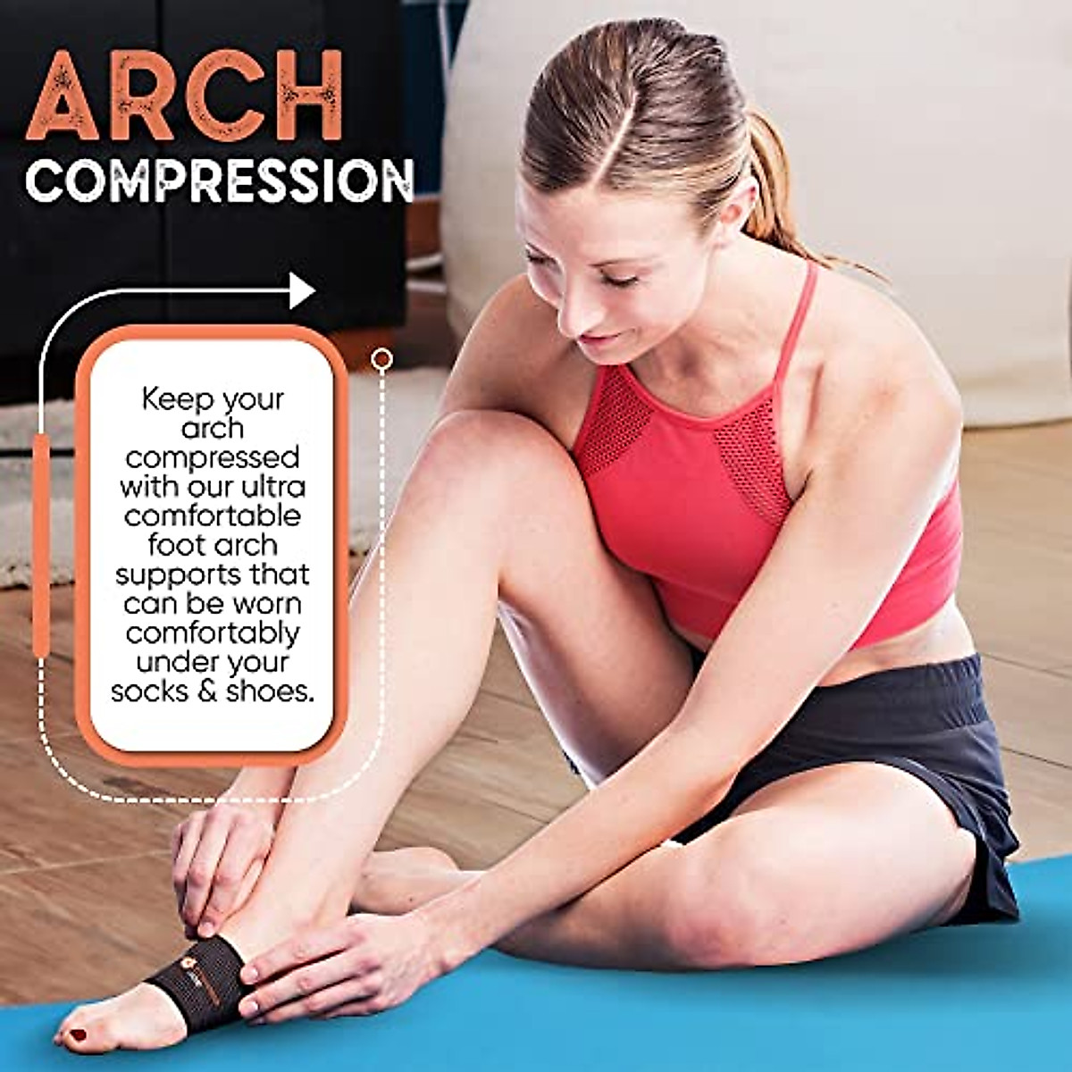 Copper Joe 4 Pack Foot Arch Support Compression Sleeves - Plantar Fasciitis Relief, Foot Support for Pain and Plantar Fasciitis Brace - Copper Arch Support and Plantar Fasciitis Foot Support