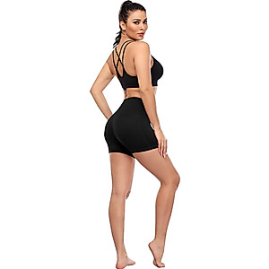 CADMUS High Waist Athletic Shorts for Womens Yoga Fitness Workout Running Shorts with Deep Pockets,3 Pack,1016,Black & Black & Black,Medium