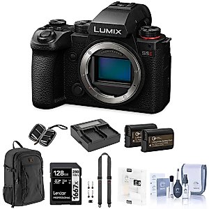 Panasonic LUMIX S5II Mirrorless Camera Bundle with 128GB SD Card, Backpack, 2X Battery, Dual Charger, Strap, Screen Protector, SD Card Case, Cleaning Kit