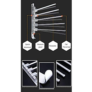 MOCOFO Towel rack, swing-out towel bar, rotating bathtub, RV towel rack, swing arm, towel hand rack, space-saving storage rack, wall-mounted towel rack (space aluminum, 5 bars)