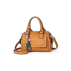 GJGJTER Women Star Pendant Tote Bag Soft Leather Boston Bags Shoulder Bags Satchel Purse-Brown