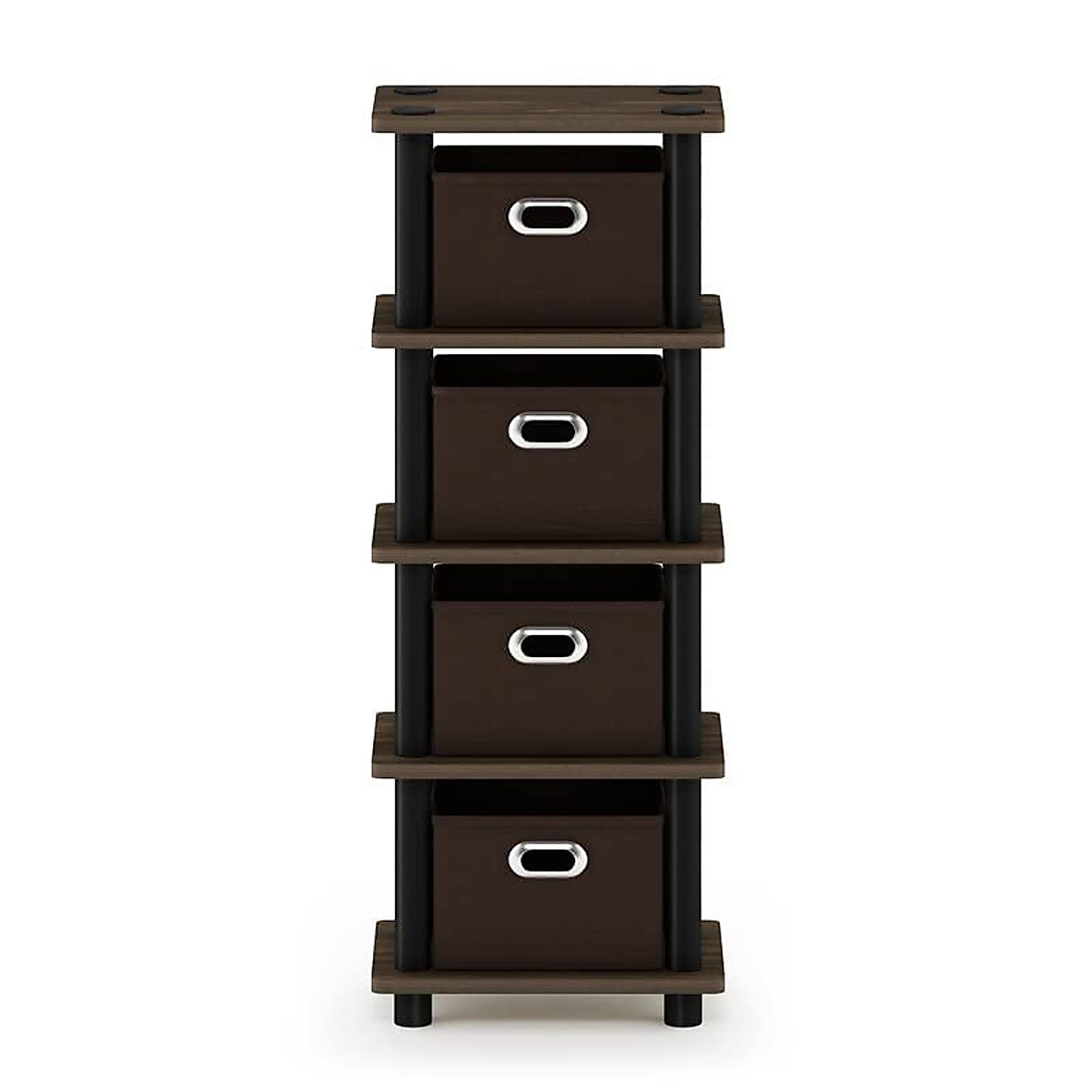 FURINNO Turn-N-Tube 4-Bins System Rack, Columbia Walnut/Black/Dark Brown