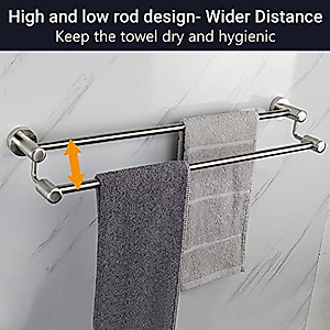 TocTen Double Bath Towel Bar - Thicken SUS304 Stainless Steel Towel Rack for Bathroom, Bathroom Accessories Double Towel Rod Heavy Duty Wall Mounted Towel Holder (Brushed,24IN)