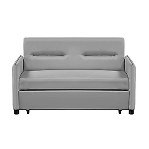 FULife 57'' Convertible Microfiber Upholsterd Sofa with Pull-Out Sleeper,3-in-1 Multi-Functional Adjustable Loveseat Bed,Modern 2-Seats Futon Couch w/Side Pocket&Pillows,Lounge Sofá for Living Room