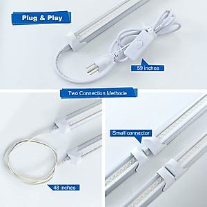 HOLDWILL 6 Pack LED Shop Light Fixture, 4FT 24W 6000K Daylight White Clear Cover Linkable Beer Cooler Light, T8 LED Integrated Tube Lights with On/Off Plug Cable for Garage,Work Bench and Workshop