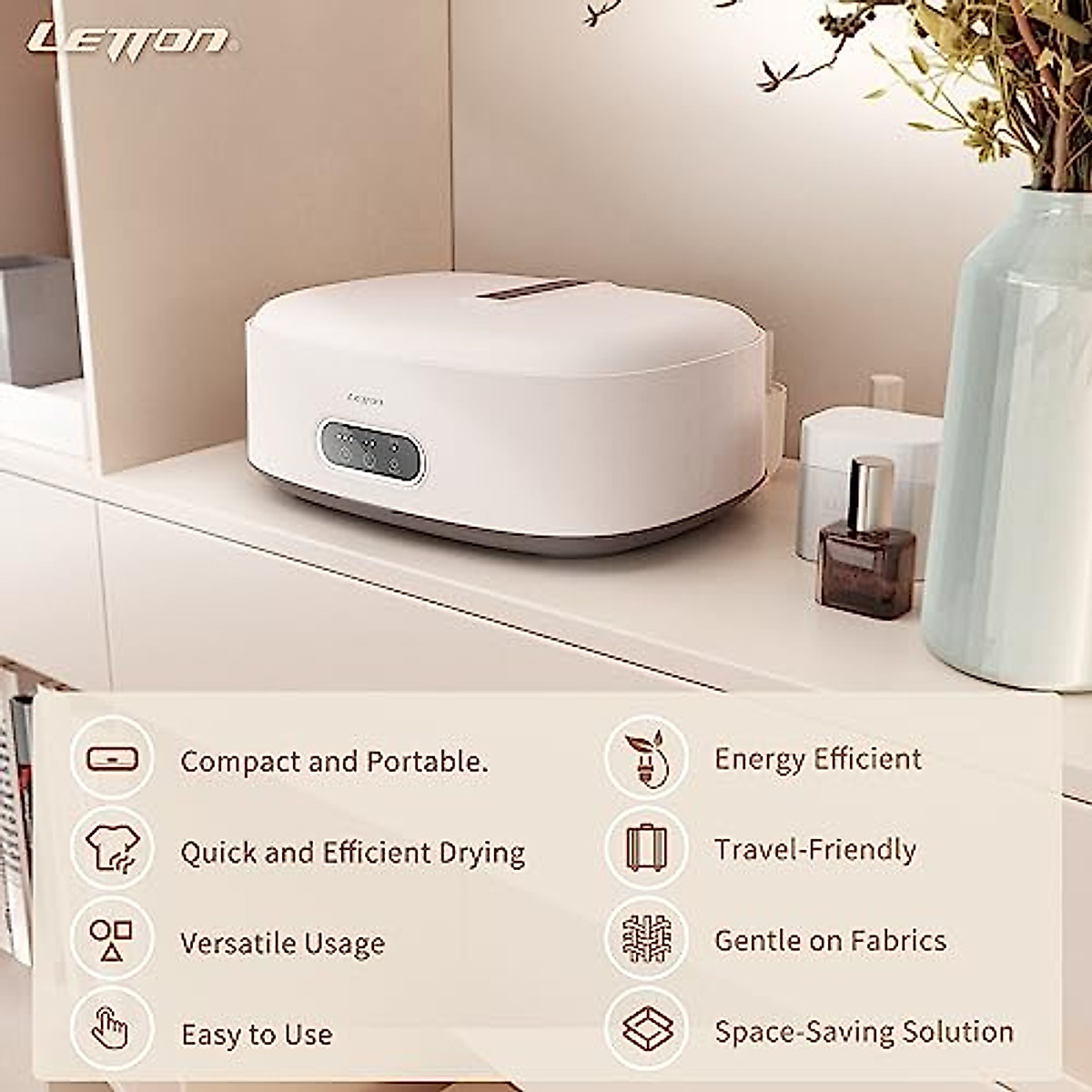 LETTON 600W Portable Clothes Dryer - Compact and Convenient Drying Solution for Apartment, Dorm, RV - Easy to Use Mini Dryer with Dryer Bag for Delicate Garments, Underwear, Baby Clothes