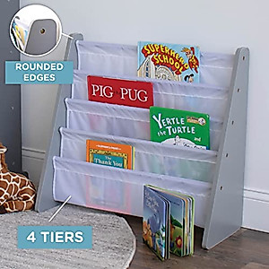 Humble Crew, Grey/White Kids Book Rack Storage Bookshelf, 4 Tiers