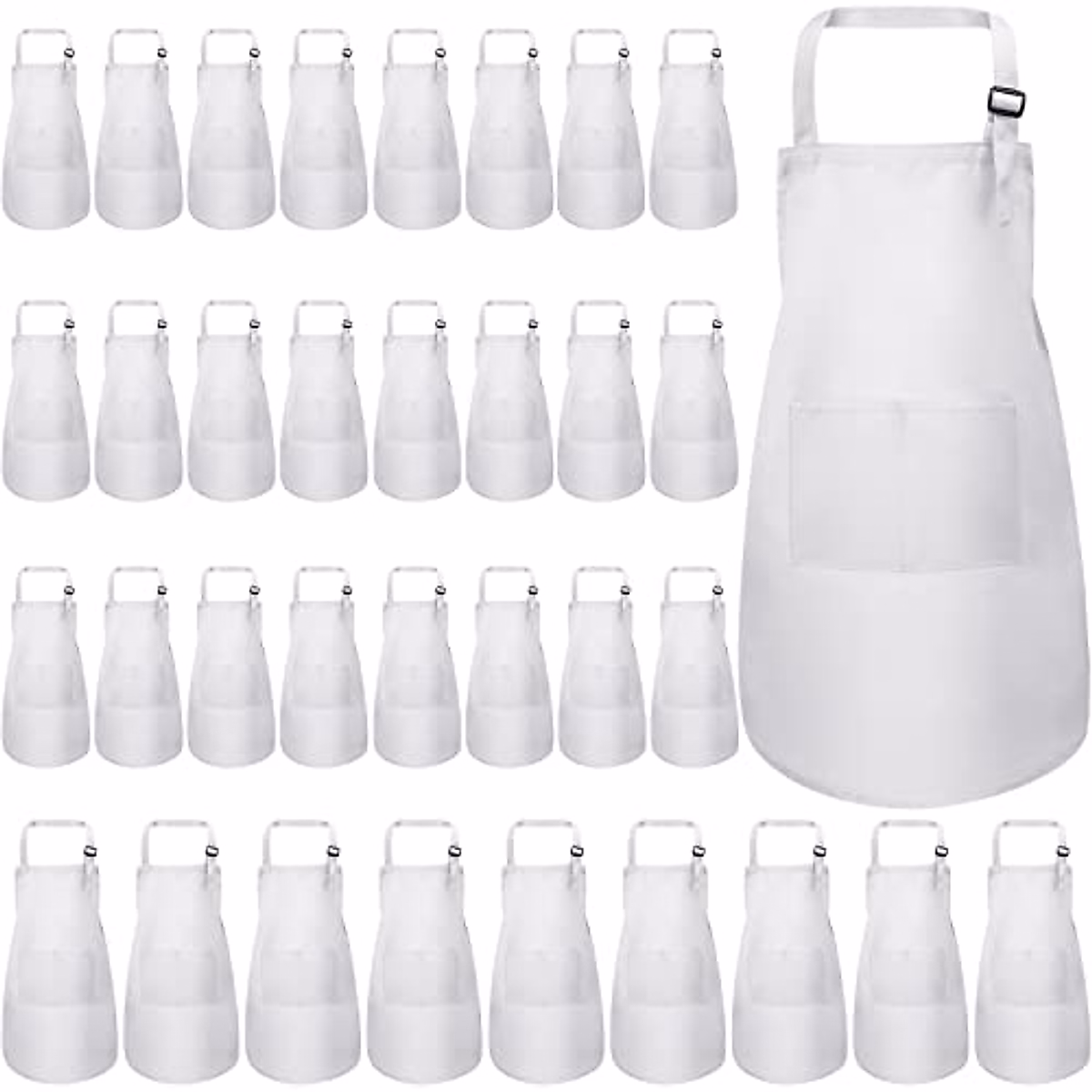 Handepo 35 Pcs Children Artists Aprons with Pockets Adjustable Chef Apron Kids Painting Aprons for Cooking Kitchen Grilling Painting (White, Age 7-13)