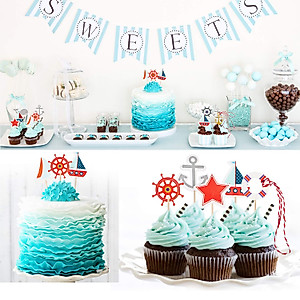 72 Pieces Nautical Cupcake Toppers Ocean Theme Toothpicks Birthday Cake Picks Decorations for Navy Baby Shower Party Favors Supplies