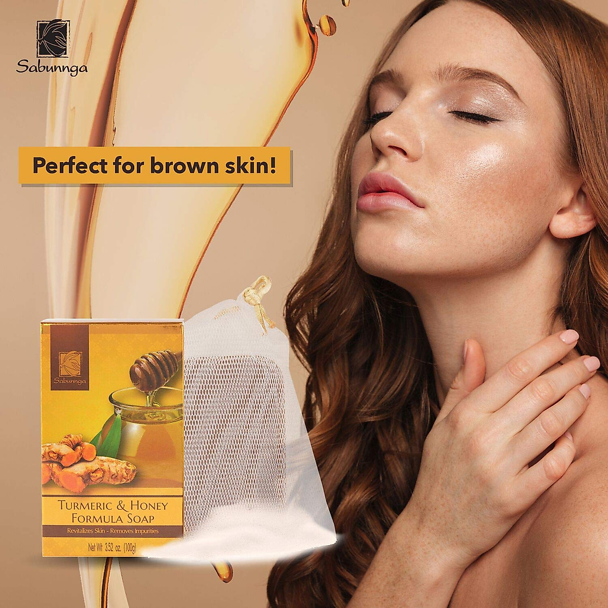 Sabunnga Turmeric Soap Bar - Natural Turmeric Soaps Honey , PH Balance Bars For Face & Body , Fade Dark Spots Gentle Exfoliating