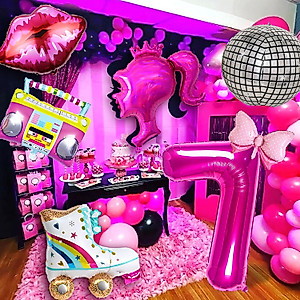 7 PCS Hot Pink Princess Foil Balloon Girl Head Balloons for Pink Princess Doll Theme Party Decorations Photo Booth Backdrop Little Girl Adult Baby Shower Bachelorette Makeup Birthday Supply