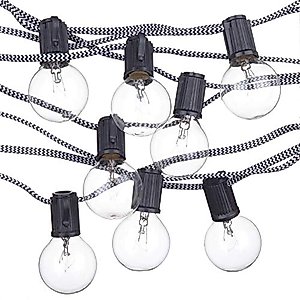 Denver Designer Series 10-Light 10ft Indoor/Outdoor String Light, Black Cord, M/F Plugs, Round Vintage Edison Bulbs Included,67800