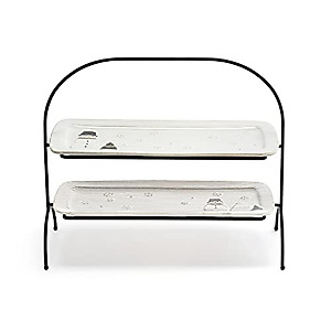 DEMDACO Snow Day Classic White and Black Stoneware and Iron 2-Tier Christmas Serving Tray