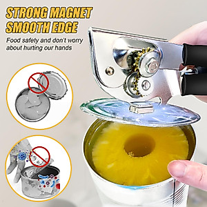Commercial Can Opener, ICEKATI Can Opener Manual Heavy Duty Easy for Big Cans with Magnet, Folding Hand Crank Can Opener With Comfortable Long Handles, Smooth Edge Can Opener With Carbon Steel Blade