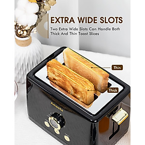 2 Slice Toaster, Retro Bread Toaster with LED Digital Countdown Timer, Extra Wide Slots Toasters with 6 Shade Settings, Bagel, Cancel, Defrost Function, High Lift Lever, Removal Crumb Tray, Black