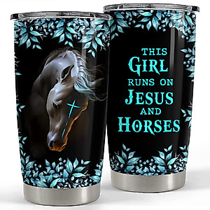 SANDJEST Horse Tumbler Jesus And Horses 20oz Tumblers with Lid Gift for Women Horse Lovers Girl Best Friends Christmas Birthday