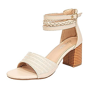 Arch Fit Sandals for Women Summer Sandals Pattern Solid Versatile Casual Thick Heel Square Heel Comfortable Shoes (White, 8)