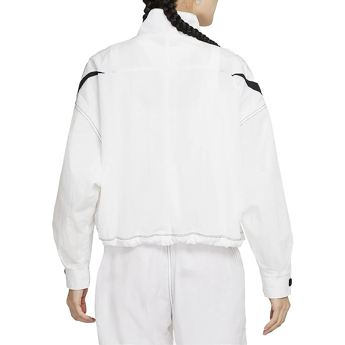 Nike Women's Sportswear Swoosh Repel Oversized Jacket Size (as1, alpha, s, regular, regular, White/Black Swoosh, Small)