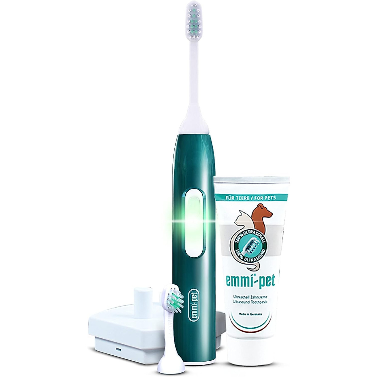 Emmi-pet Electric ultrasonic Toothbrush Set 1.0 for Pets. 100% Ultrasound deep-Cleans Completely Silently, Without Vibrations and Pain-Free. Fights Plaque, Gum Disease and Bad Breath. Rechargeable.