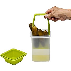 Home-X Set of 2 Pickle Storage Containers, Straining Pickle Jar, Filter Insert, Sieve Food Saver Container, 7 ½” L x 4 ¼” W x 4 ¼” H, Set of 2, Green