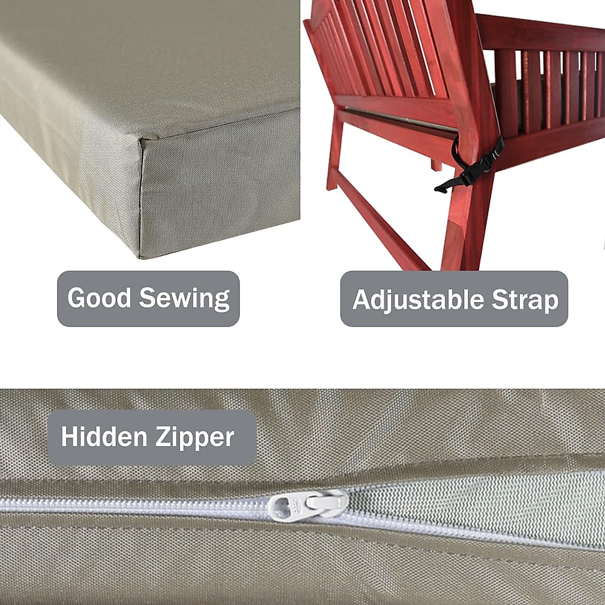 amberr Outdoor Bench Cushion 48 x 18 Inch Waterproof Patio Furniture Cushions,Bench seat Cushion with Adjustable Straps, Outdoor/Indoor Porch Swing Cushions with Ties (Kahaki, 48"x18"x3")