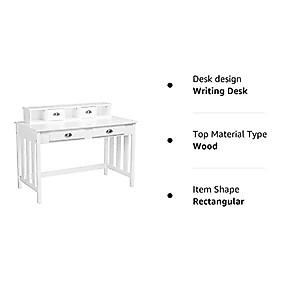 Yaheetech Writing Computer Desk Secretary Desk with Removable Floating Organizer, Workstation Laptop Table Home Office Notebook Desk Organizer with 2 Tier Hutch 4 Drawers, Solid Pine Wood Legs, White