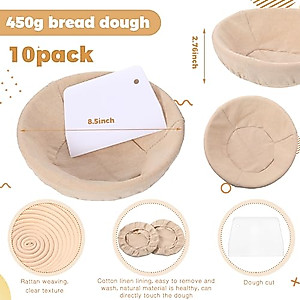 Patelai 10 Pieces Banneton Bread Proofing Basket Round Sourdough Proofing Basket Banneton Basket Dough Bowl with Liners and Scrapers for Home Making Bread Bakers Baking(8.5 Inch)