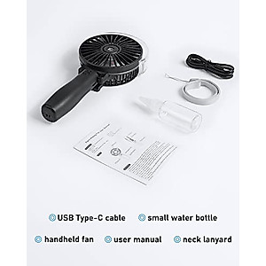 Zuvas Misting Handheld Fan 4800mAh Battery Powered Small Portable Fan with Spray 3 Speed 180°Foldable USB Personal Fan, for Travel Camping Outdoor Sports Neck Lanyard, Black