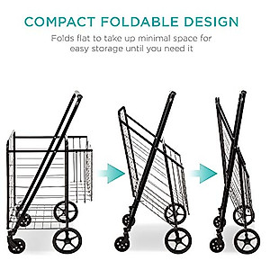 Best Choice Products Folding Steel Grocery Cart, Portable Multipurpose Utility Double Basket for Shopping, Groceries, Laundry w/Swivel Wheels, Storage, 220lb Capacity