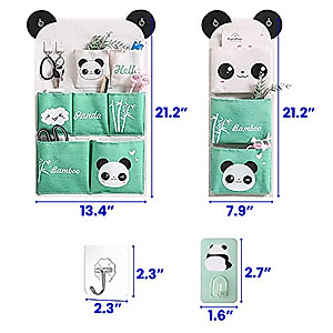 pandaonly 2 Wall Hanging Storage Bag,Linen Cotton Fabric Waterproof Pocket Organizer Bag with 6 Hooks,Over the Door/Wall for Bedroom Bathroom Closet Home Organizer