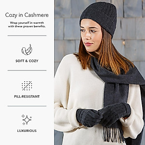 Fishers Finery Women's 100% Cashmere Hat Glove Scarf Set; Exquisite Box (Charcoal)