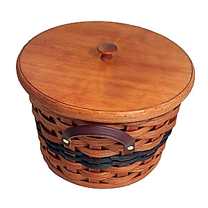 Amish Oak Cookie Jar Basket With Lid & Leather Handles by Amish Baskets and Beyond (Wine)