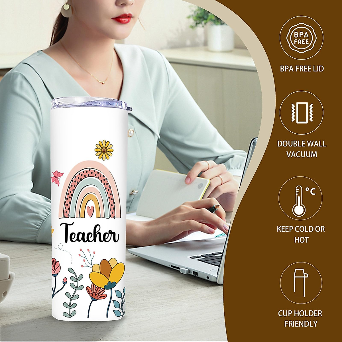 DHQH Teacher Christmas Gifts for Women, Teacher Thanksgiving Gifts,Teacher Appreciation Gifts from Friends Sister Mom, 20 Oz Travel Tumbler