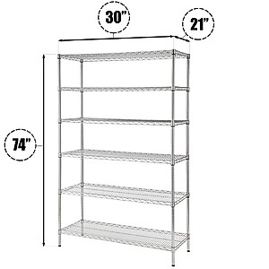 Regal Altair 21" Deep x 30" Wide x 74" High 6 Tier Chrome Wire Shelving Kit | NSF Commercial Storage Rack Unit