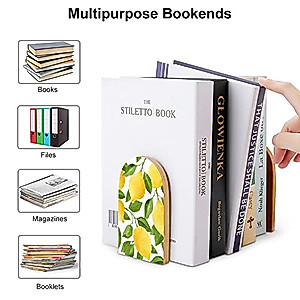 NFGSE Book Ends, Yellow Lemon Leaf 2 Pcs 5 X 3 Inch Modern Home Decorative Bookends for Shelves, Fashion Design Wood Book Stopper for Heavy Books Office School Home Kitchen