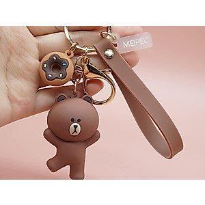 MEIPEL Cute Brown Bear Keychain Accessories, 3d Kawaii Figure Anime Keychains Decoration Silicone Keyring Pendant Car Key Holder Backpack Charm Gift for Women Men Boys Girls