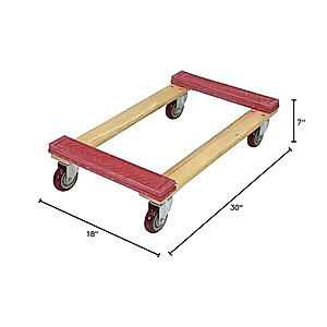 Vestil HDOR-1830-12 Rubber End Hardwood Dolly with Hard Rubber Casters, 1200 lbs Capacity, 30" Length x 18" Width x 7" Height Deck