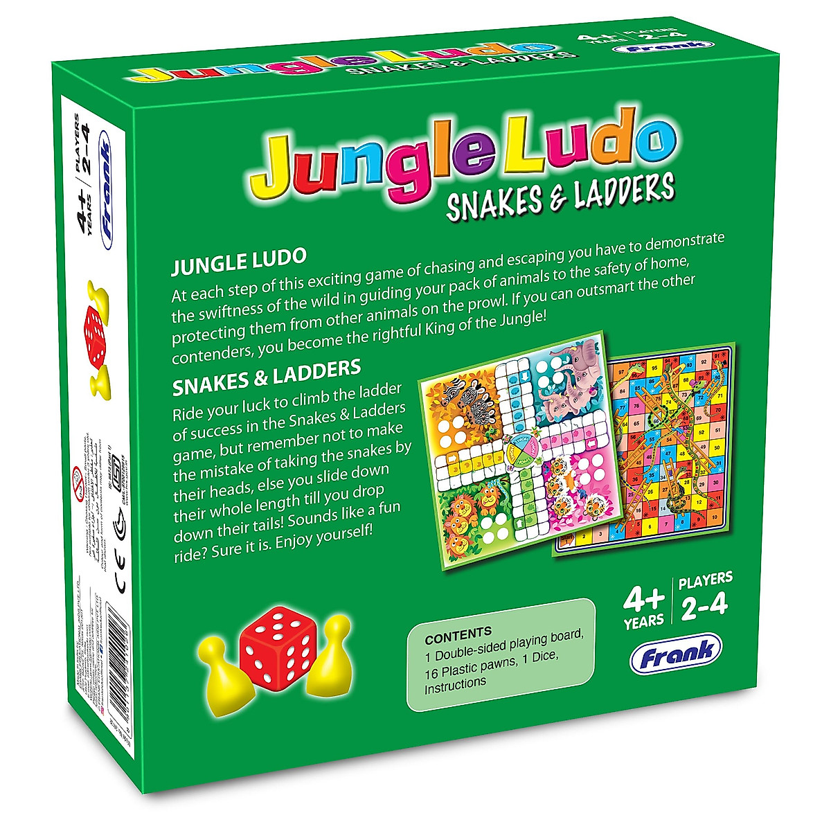 Frank Jungle Ludo and Snakes & Ladders Board Game for 4 Year Old Kids and Above