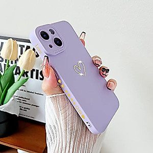 SmoBea iPhone 14 Case (Not for 14 Pro) - Luxury Gold Heart, Soft Liquid Silicone, Shockproof, Slim Phone Cover, Purple