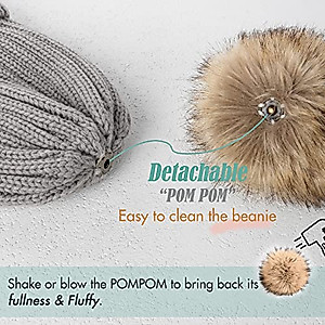 FURTALK Womens Beanie Satin Lined Knitted Beanie with Pom Winter Hats for Women (Grey)