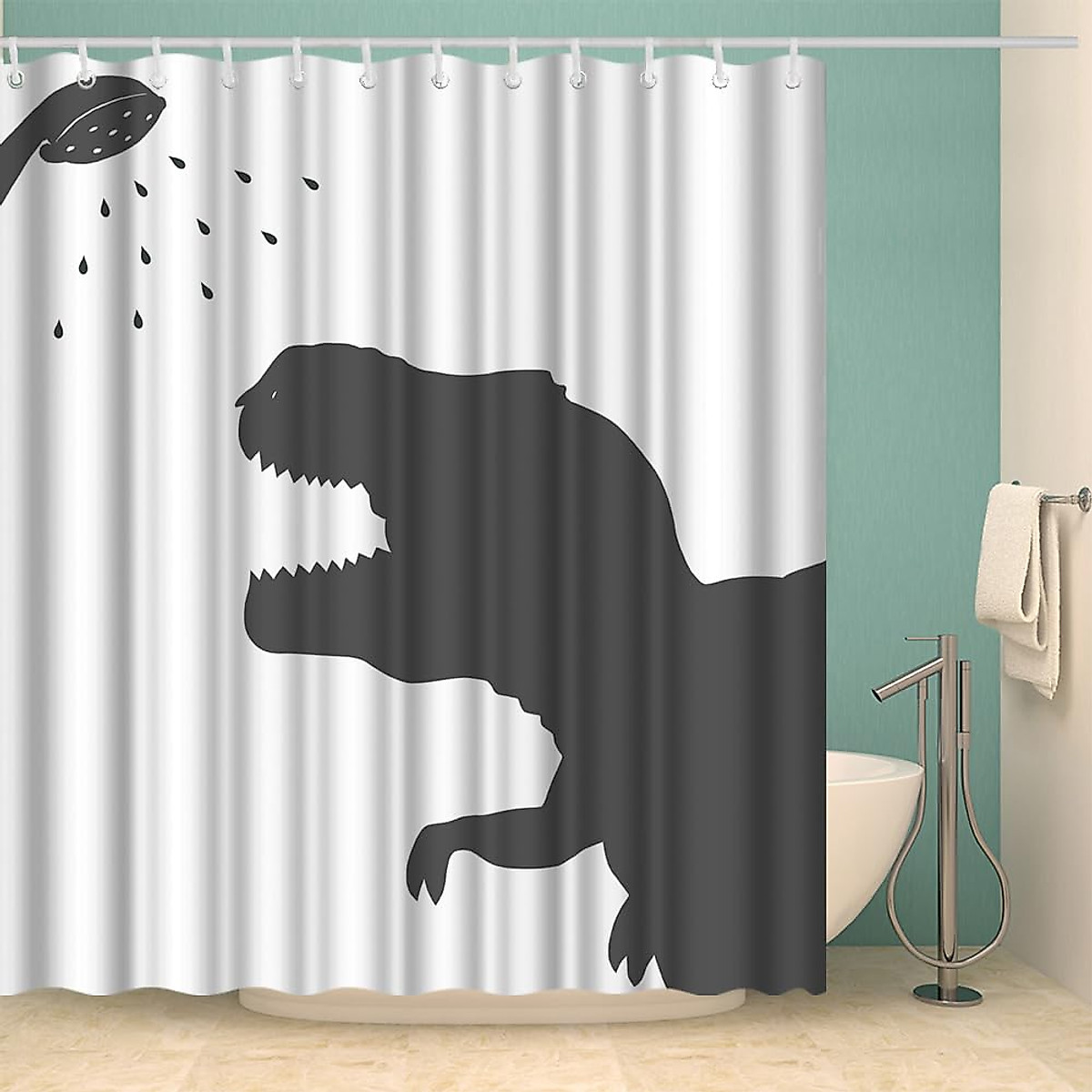 VividHome Animal Dinosaur Fabric Shower Curtain Dinosaur Silhouette Waterproof Polyester Fabric Bathroom Set with Hooks Animal Home Decor 72x72IN
