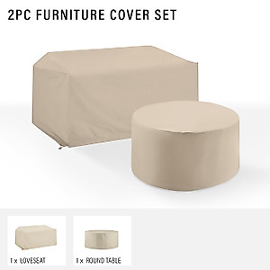 Crosley Furniture Patio Furniture Covers, Waterproof 2-Piece Cover Set for Round Outdoor Table and Loveseat, Tan