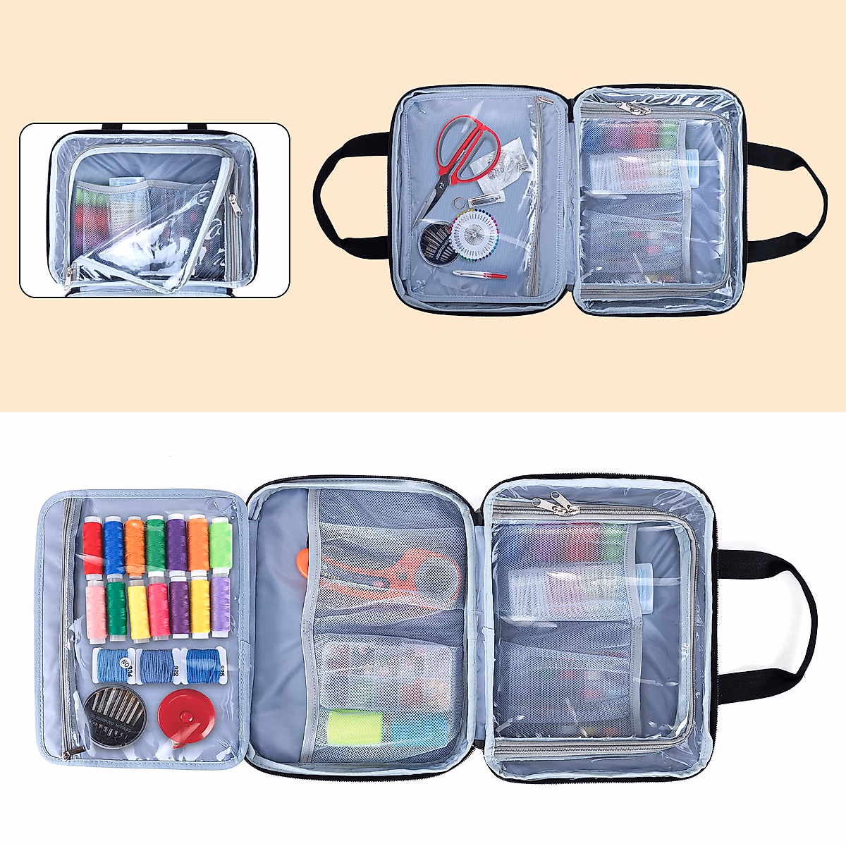 Luxja Large Sewing Organizer with 3 Inner Sections (Fold up Easily), Sewing Supply Organizer with Versatile Pockets (No Accessories Included), Polka Dots