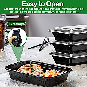 Glownary Meal Prep Food Containers with Lids, Bento Boxes, Food Storage Containers (28 oz. - Black, 50 Count. - Plastic)