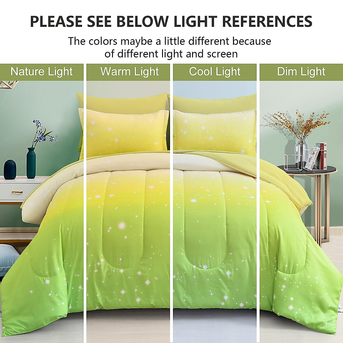 Drucon Girls Comforter Set Twin, 6 Pieces Bed in a Bag Gradient Yellow Comforter Soft Microfiber Bedding Set Twin Size(1 Comforter, 1 Flat Sheet, 1 Fitted Sheet, 1 Pillow sham, 2 Pillowcases)