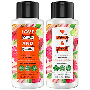 Love Beauty And Planet Shampoo and Conditioner, Black Tea Kombucha & Red Ginger - Sulfate-Free Shampoo & Conditioner, Clarifying, Hydrating, Shiny Hair Products, Scented, 13.5 Oz
