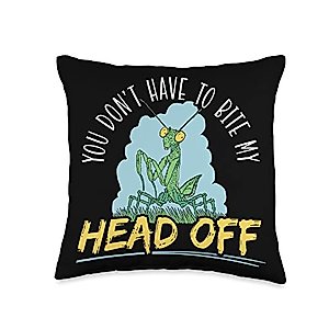 Praying Mantis Future Entomologist SteMi Apparel You Don't Have To Bite My Head Off Praying Mantis Throw Pillow, 16x16, Multicolor