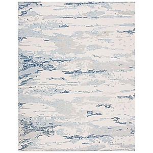 SAFAVIEH Abstract Collection 9' x 12' Ivory/Blue ABT465A Handmade Abstract Premium Wool Area Rug